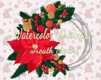 Holly Christmas Wreath Watercolor Clipart PNG - Etsy