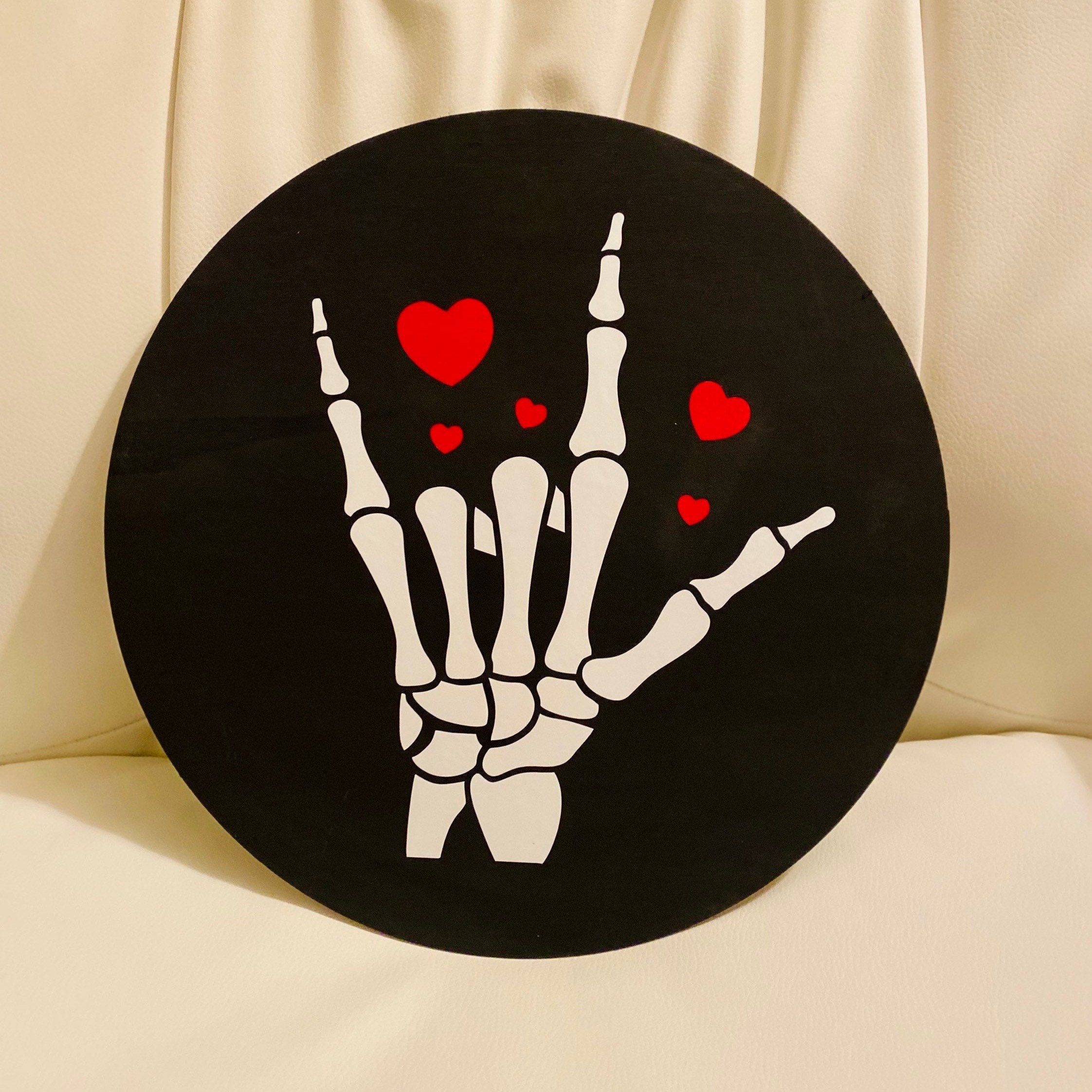 I Love You Skeleton Hand Sign Language Wooden Round Sign | Etsy