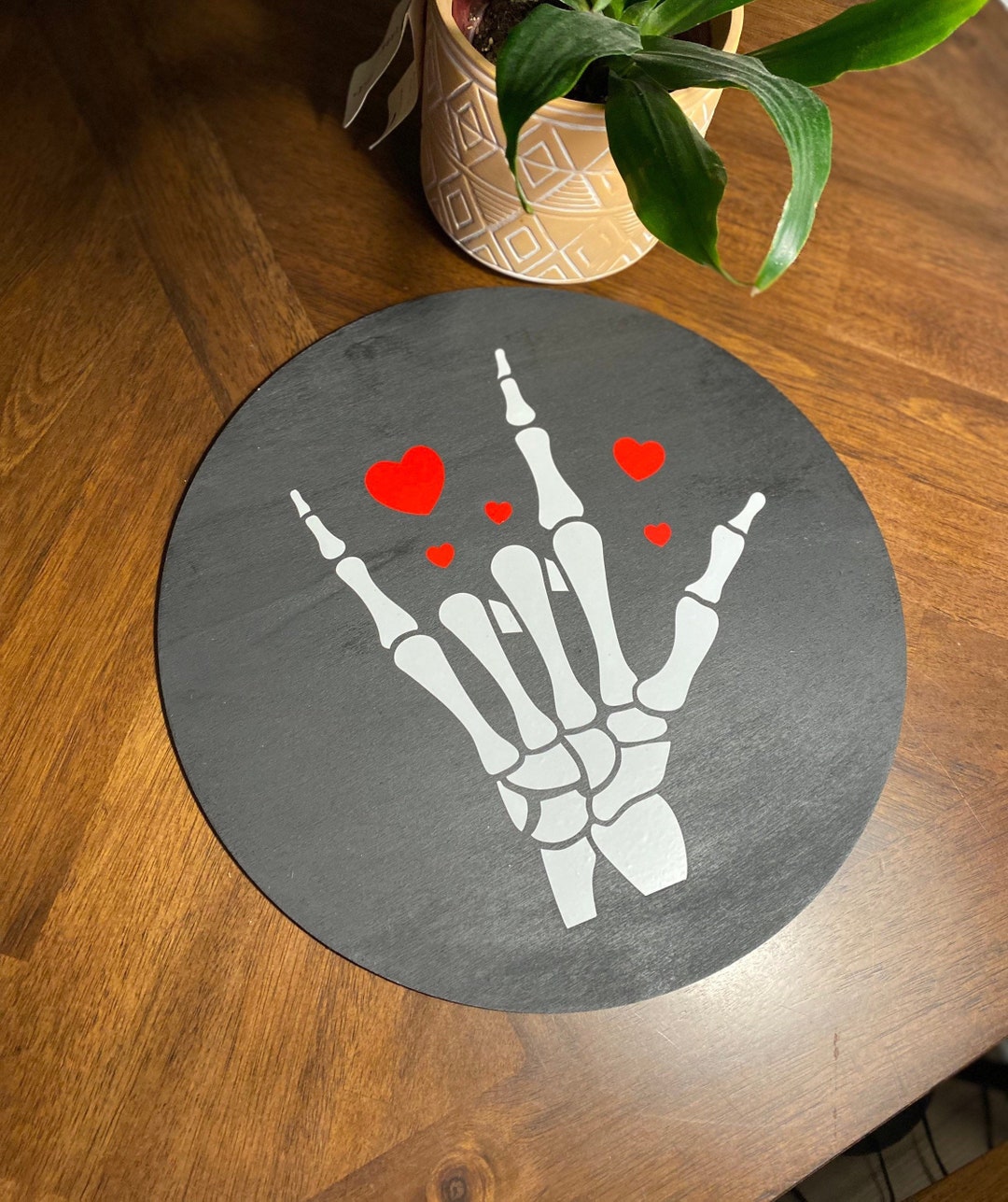 I Love You Skeleton Hand Sign Language Wooden Round Sign - Etsy