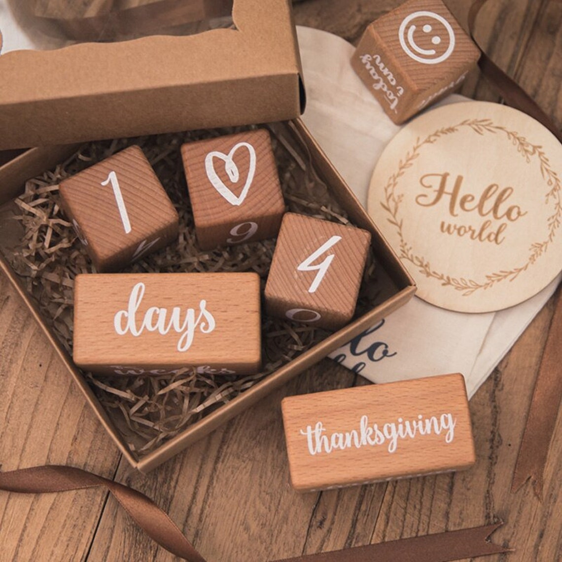 Baby Milestone Blocks Pregnancy Countdown Baby Shower Gift Age Blocks ...