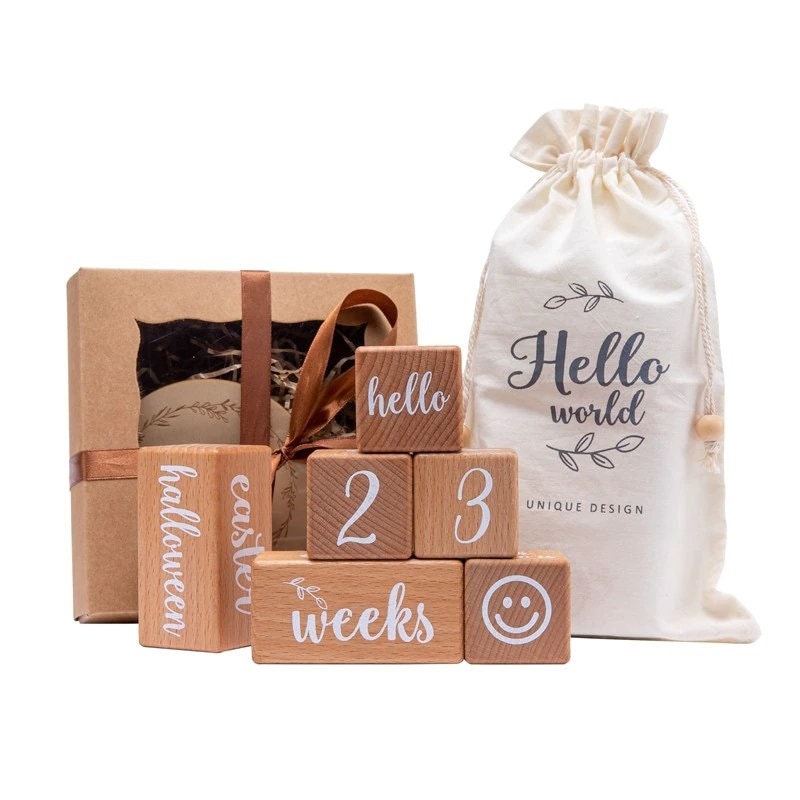 Baby Milestone Blocks Pregnancy Countdown Baby Shower Gift Age Blocks ...