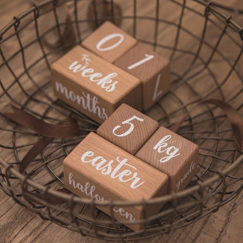 Baby Milestone Blocks Pregnancy Countdown Baby Shower Gift Age Blocks ...