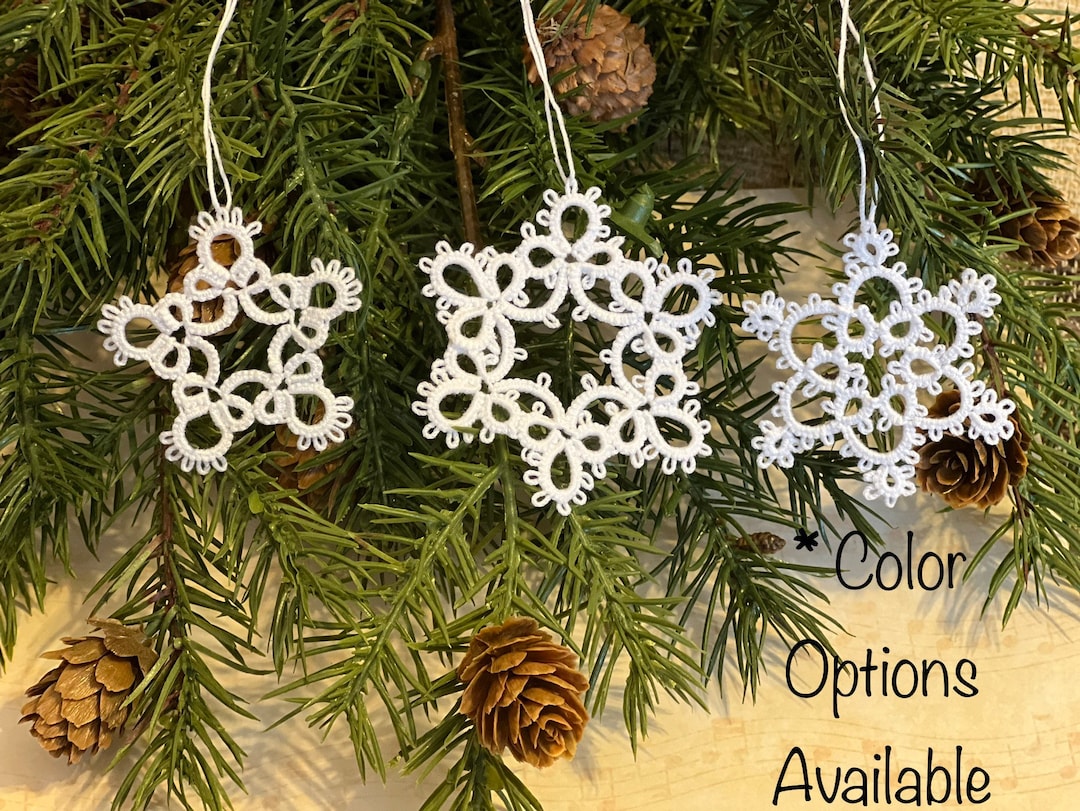 Mini Snowflake and Star Tatted Christmas Tree Ornaments, Small ...