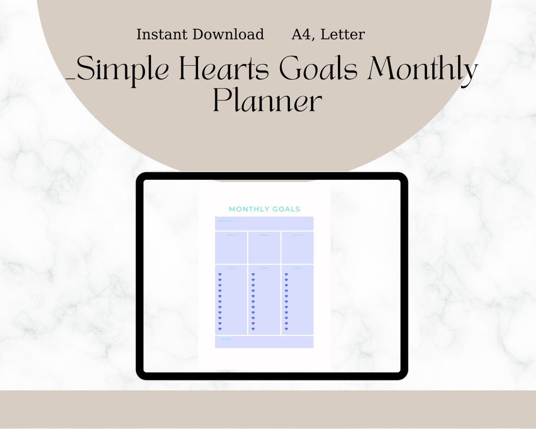 Simple Hearts Goals Monthly Digital Planner, Printable, Download,2023 ...