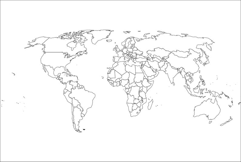 Mapa del mundo Esquema de los 195 países SVG Vector files para Cricut ...