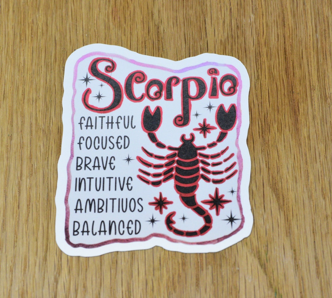 Scorpion With Trait Descriptors Vinyl Sticker, Scorpio Birthday Sticker ...
