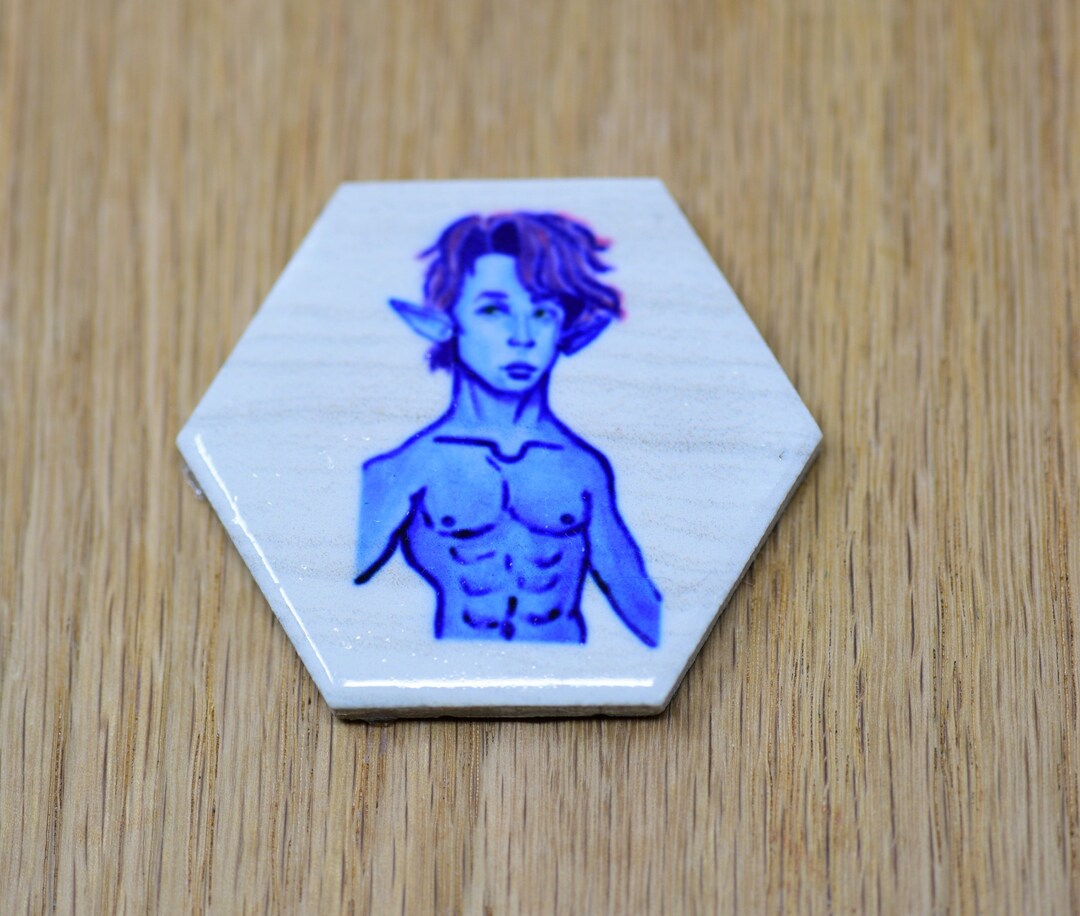 Brooding Shirtless Elf Fae Male Hexagon Ceramic Tile Magnet, Fridge ...