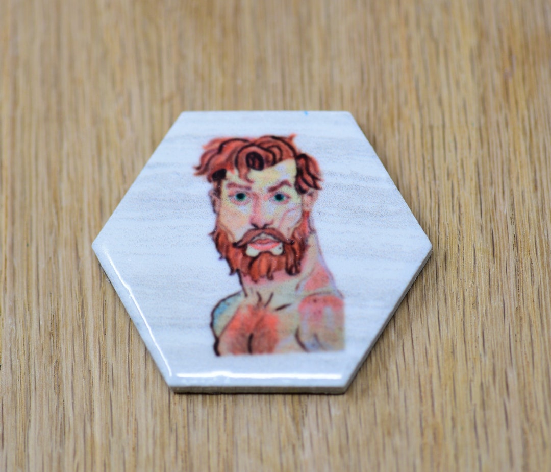 Devilish Rogue Bearded Man Hexagon Ceramic Tile Magnet, Fridge Magnet ...