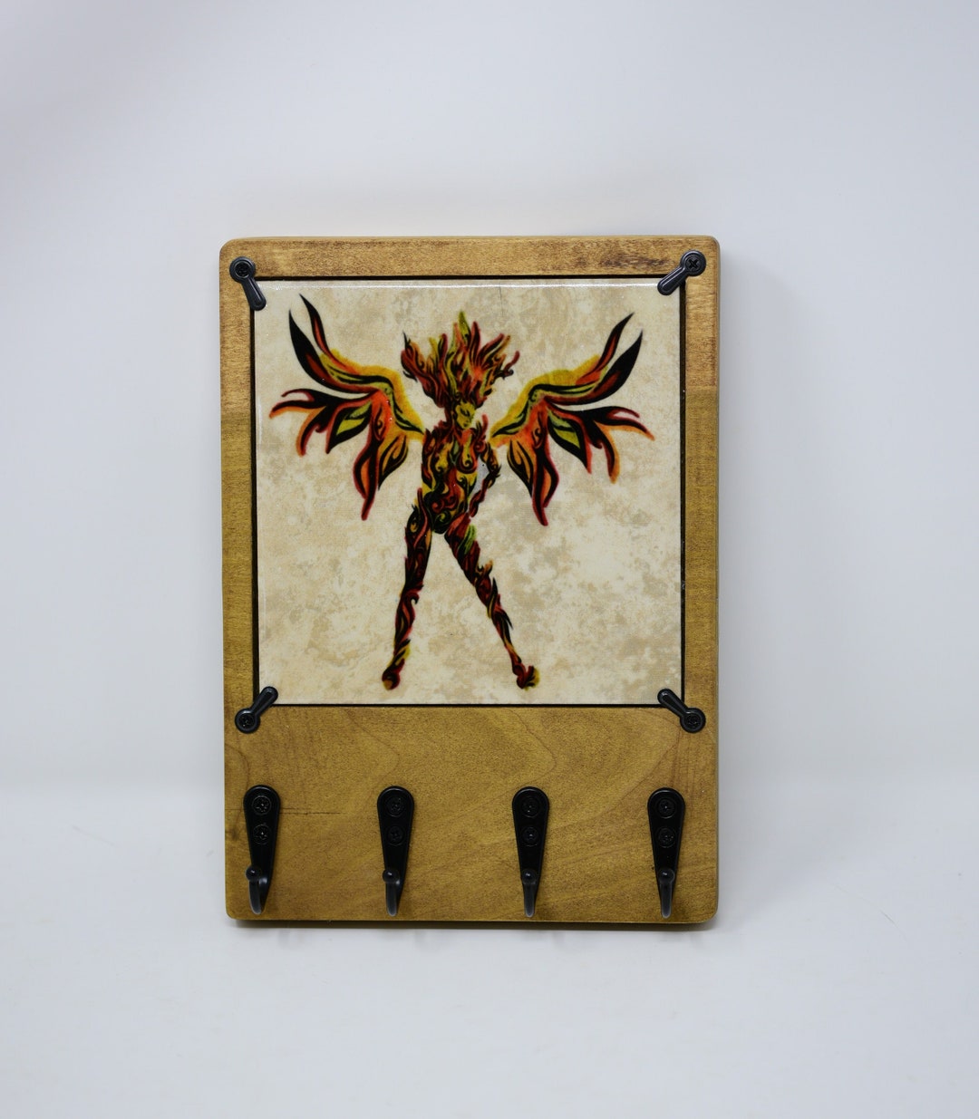 NSFW Winged Fire Ifrit Female Wooden Key Rack for Wall With Changeable ...