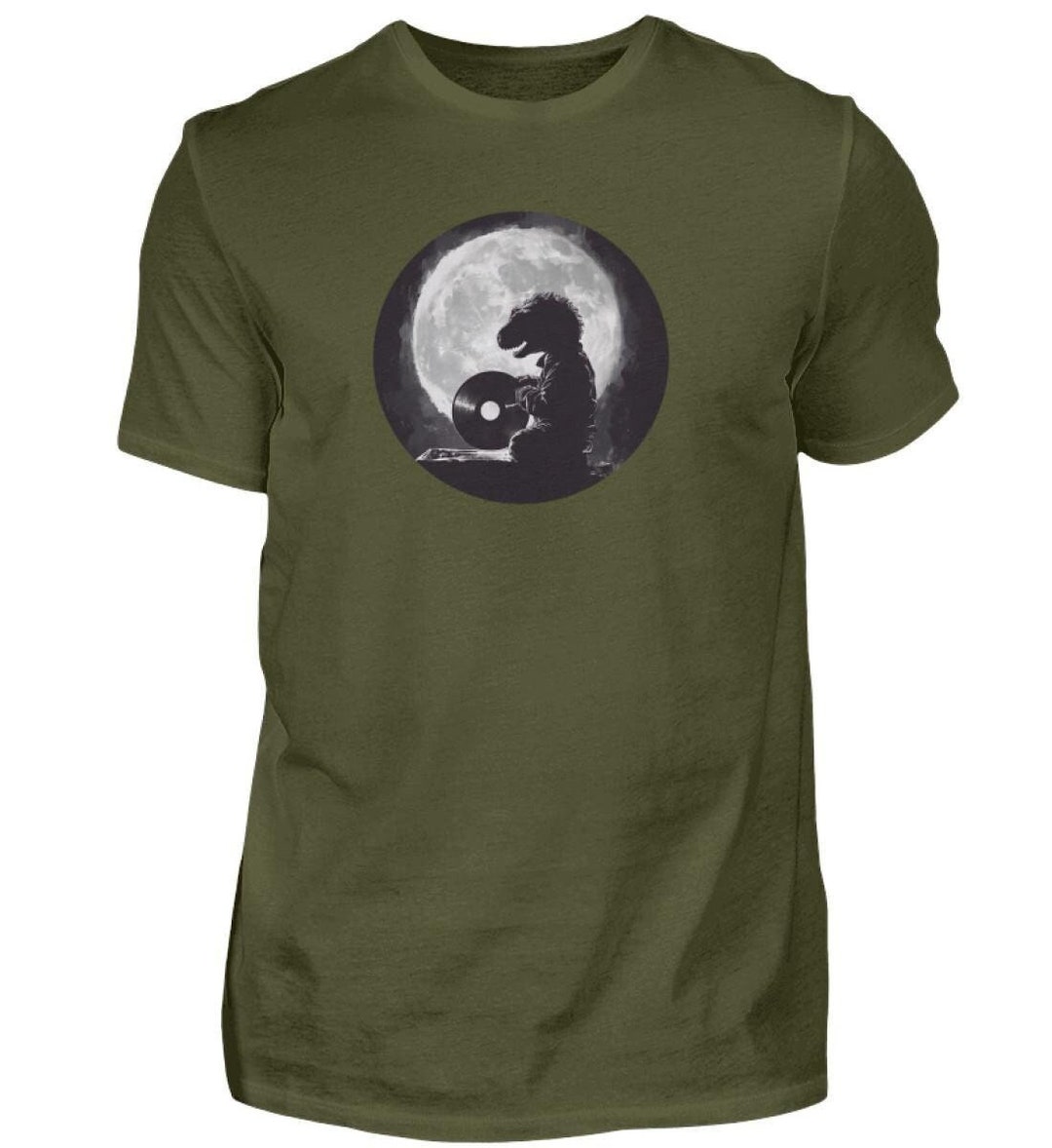 Dino With Vinyl Men's T-shirt Record Music Funny Graphic Shirt T-rex ...