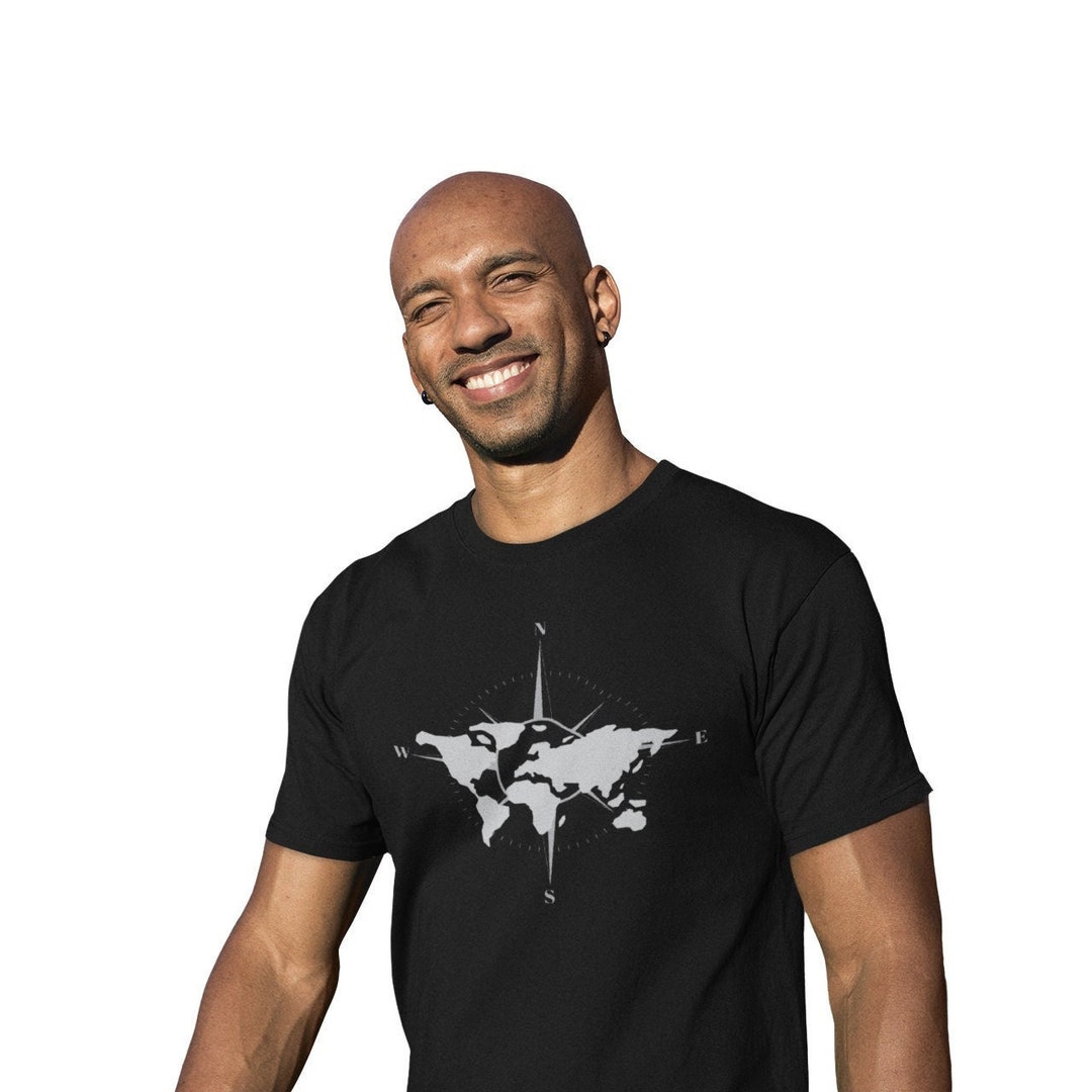 Compass World Map Men's T-shirt Travel Graphic Shirt Man Outdoor ...