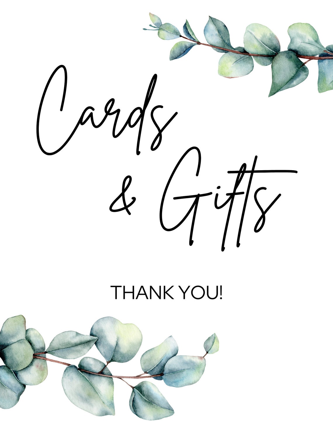 Eucalyptus Gift Table Sign Cards and Gifts Instant - Etsy