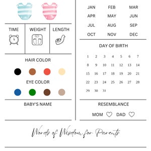 Baby Predictions Card Baby Guesses Card Baby Shower Game Gender Reveal ...