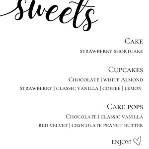 Dessert Menu Sign | Sweets Menu | Dessert Bar Sign | Printable Wedding ...