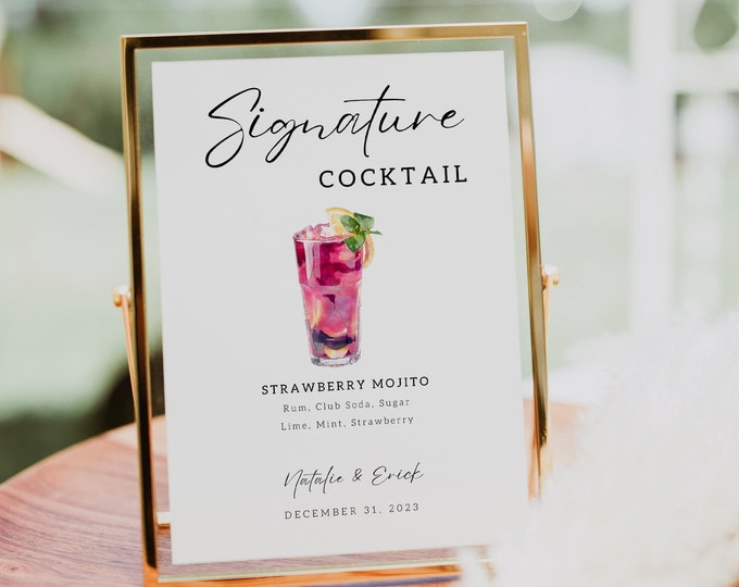 Modern Minimalist Script Wedding Signature Drinks. His and Hers ...