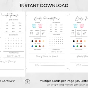Baby Predictions Card Baby Guesses Card Baby Shower Game Gender Reveal ...
