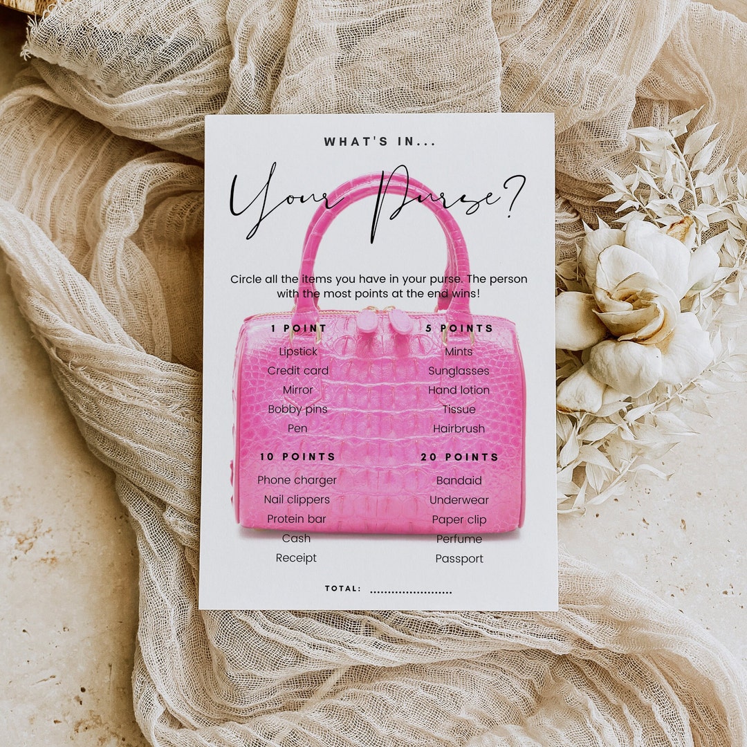 Purse Bridal Shower Game | What's in Your Purse | Bridal Shower Game ...