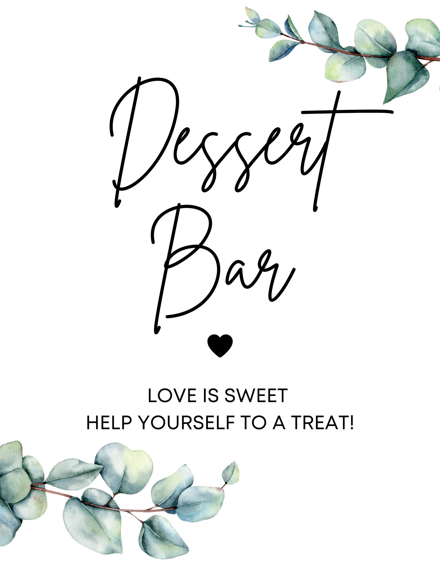 Eucalyptus Dessert Bar Sign Printable Sign Dessert Table Treat Table ...