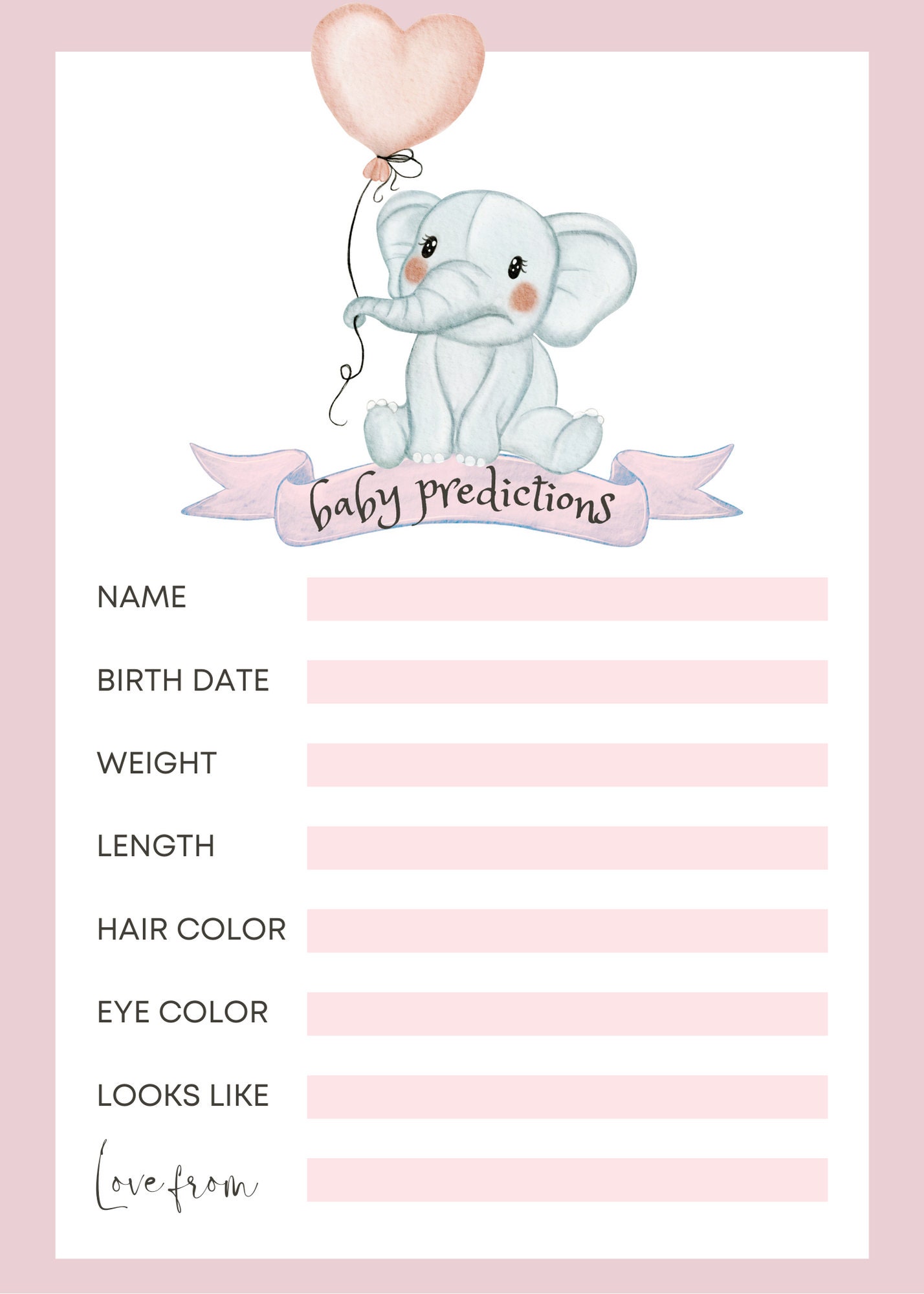 Baby Predictions Card | Baby Guesses Card | Baby Shower Game | Gender ...