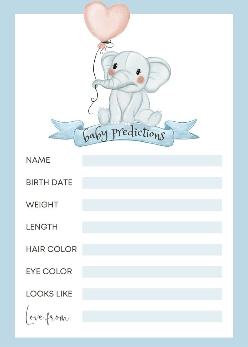 Baby Predictions Card | Baby Guesses Card | Baby Shower Game | Gender ...