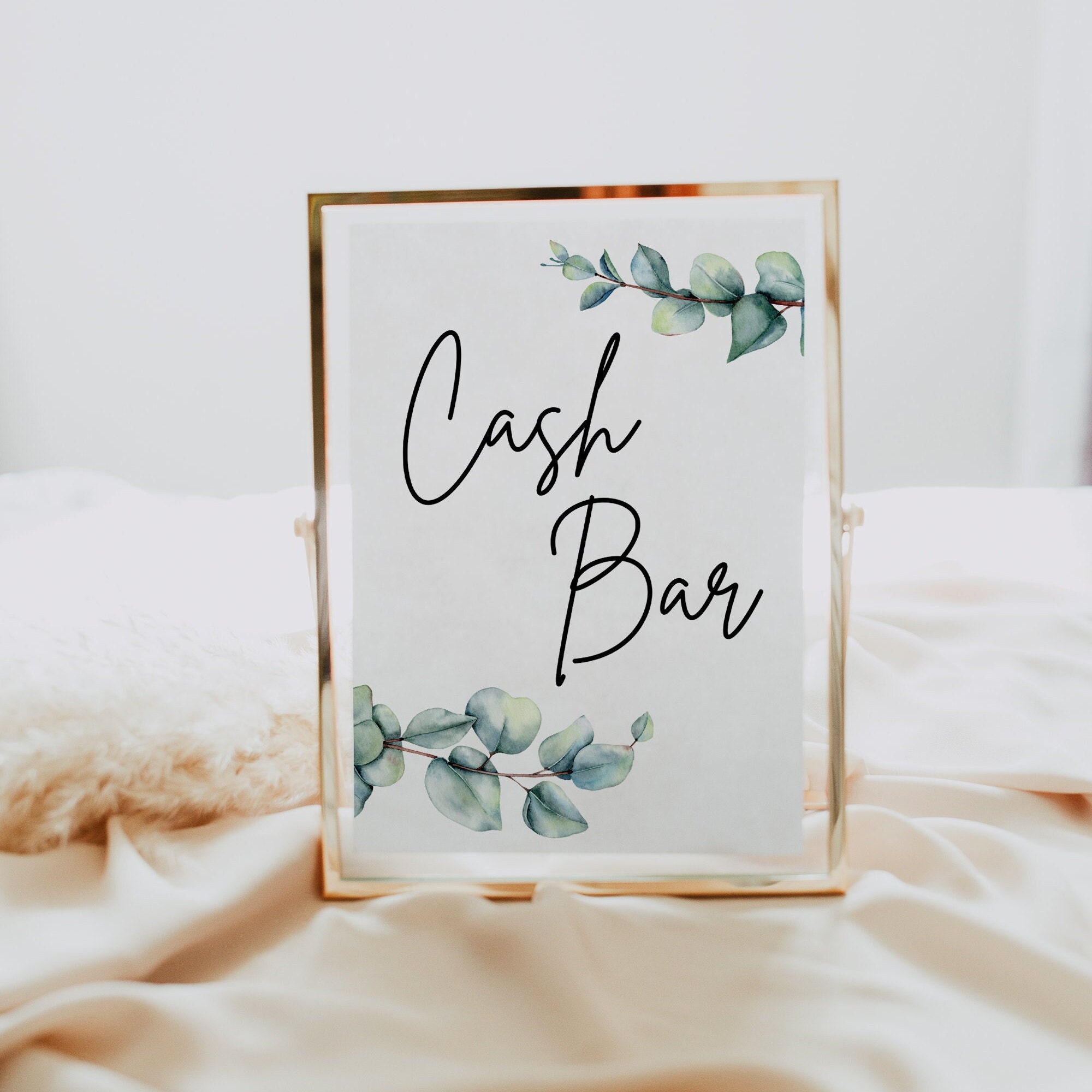 Eucalyptus Cash Bar Sign Minimalist Cash Bar Sign Cash Bar Sign ...