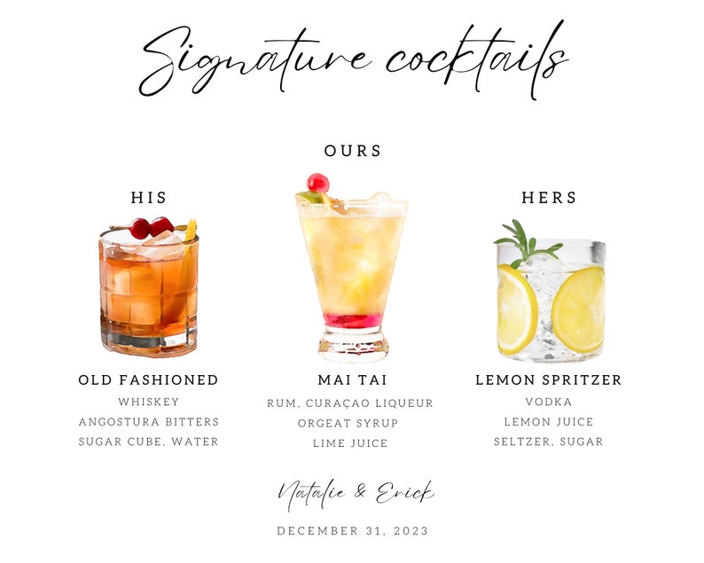 Signature Drinks Sign Template | Signature Cocktail Sign | Minimalist ...