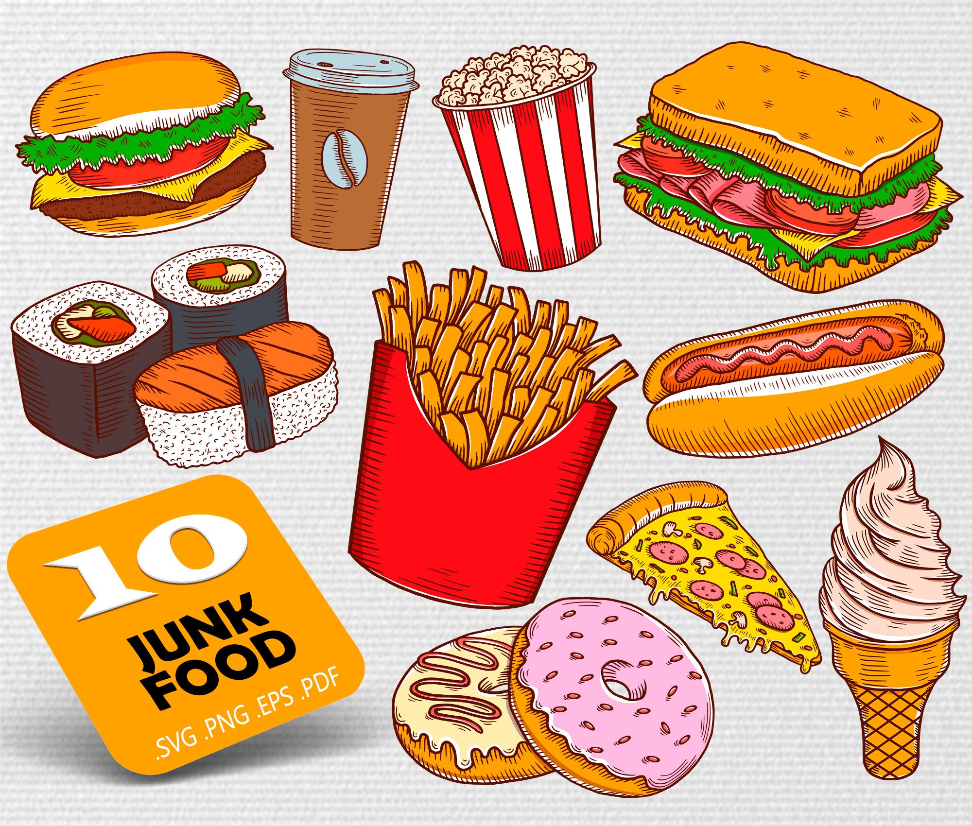 Junk Food Svg,fast Food Svg,french Fries Svg,hotdog Svg,sushi Svg ...