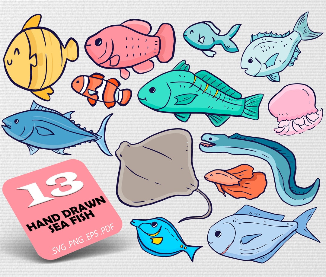 Sea Fish Svg,fish Svg, Sea Clipart, Fishing Clipart, Colorful Fish Svg ...