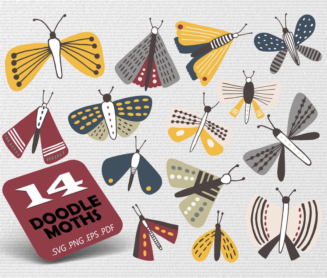 Doodle Moths Svg,moth Svg Bundle, Celestial Clipart,magic Moth Svg ...
