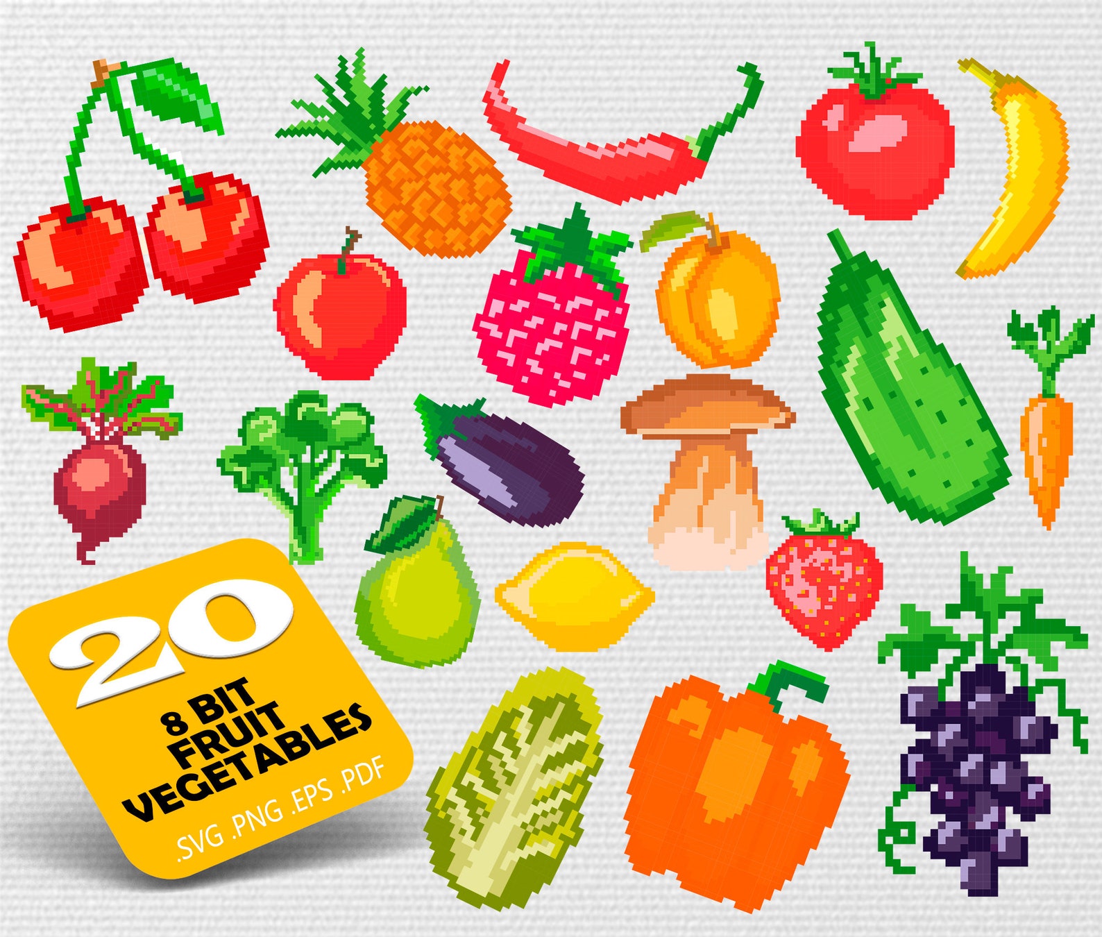 8 Bit Fruits Svg,8 Bit Vegetables Svg,pineapple Clipart Svg,cherry ...