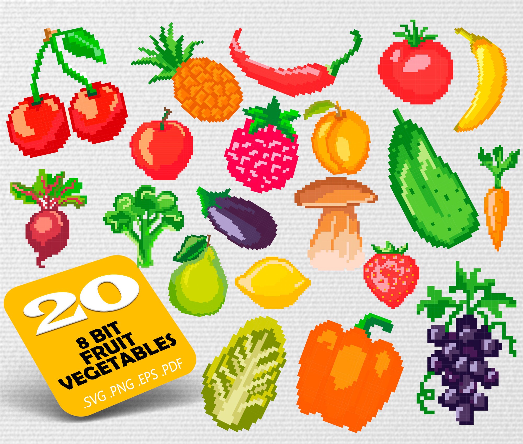 8 Bit Fruits Svg,8 Bit Vegetables Svg,pineapple Clipart Svg,cherry ...