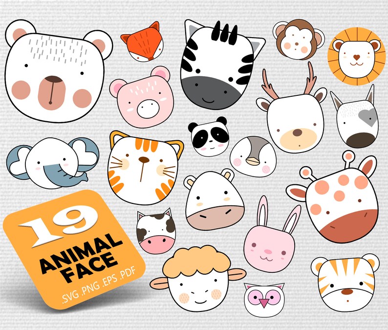 Animal Faces Svg,animal Face Clipart, Baby Animal Clipart, Nursery ...