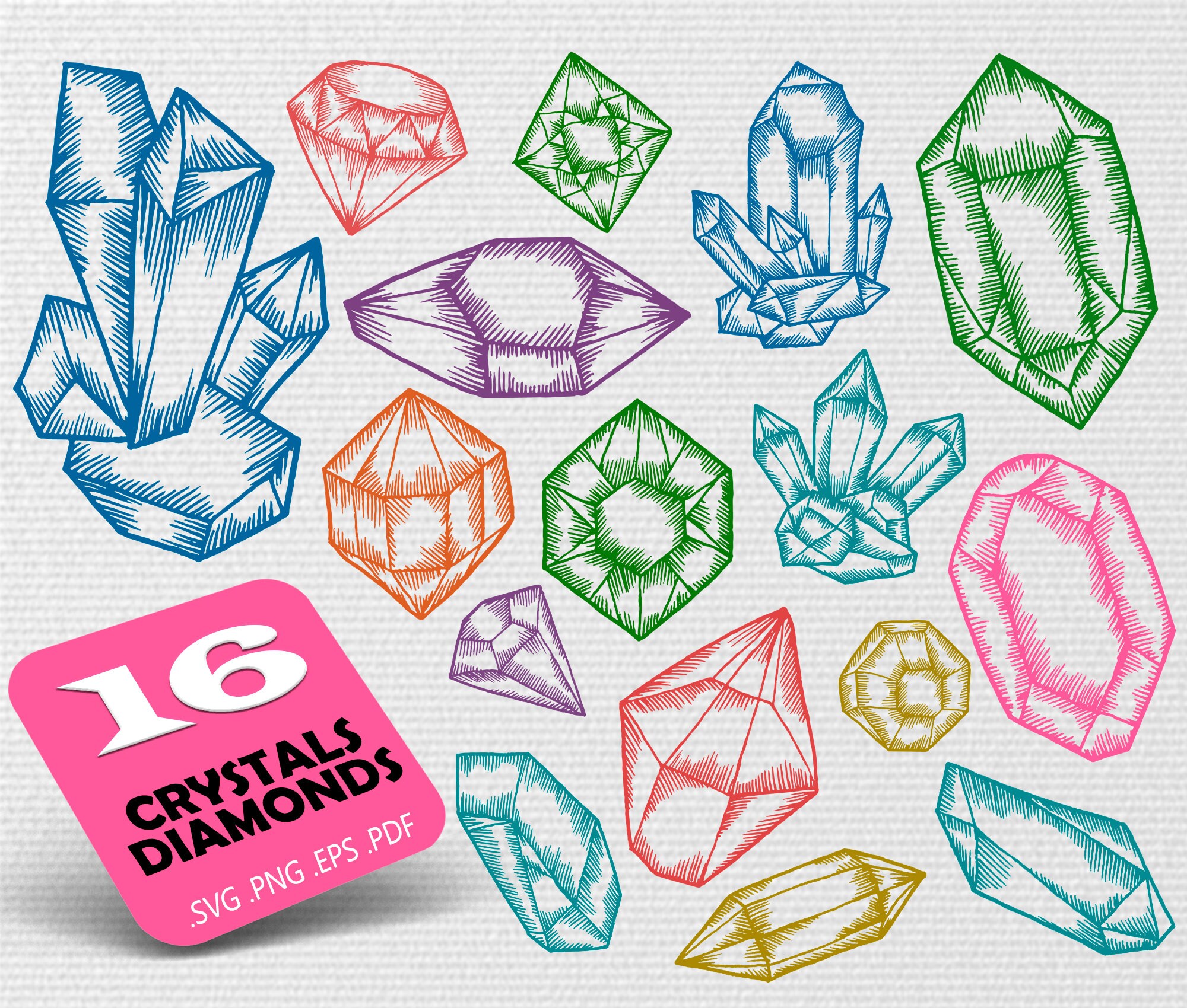Crystal Diamonds Svg,crystal Clipart Bundle, Crystal SVG Bundle ...