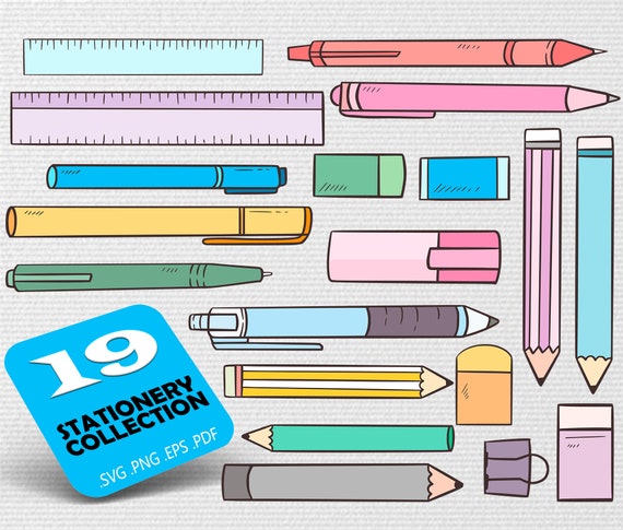 Stationery Collection Svg Pen Svg Pencil Svgruler | Etsy