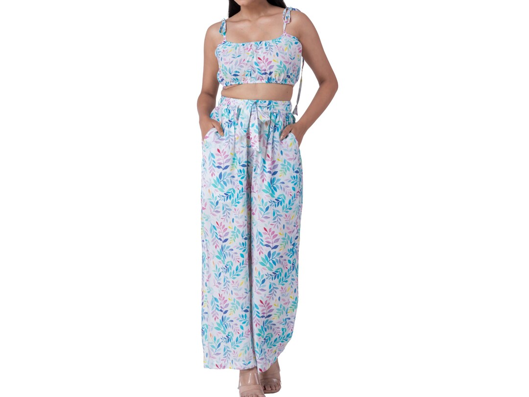 Boho Co-ord Set for Women, Rayon Two Piece Outfit, Summer Crop Top and ...