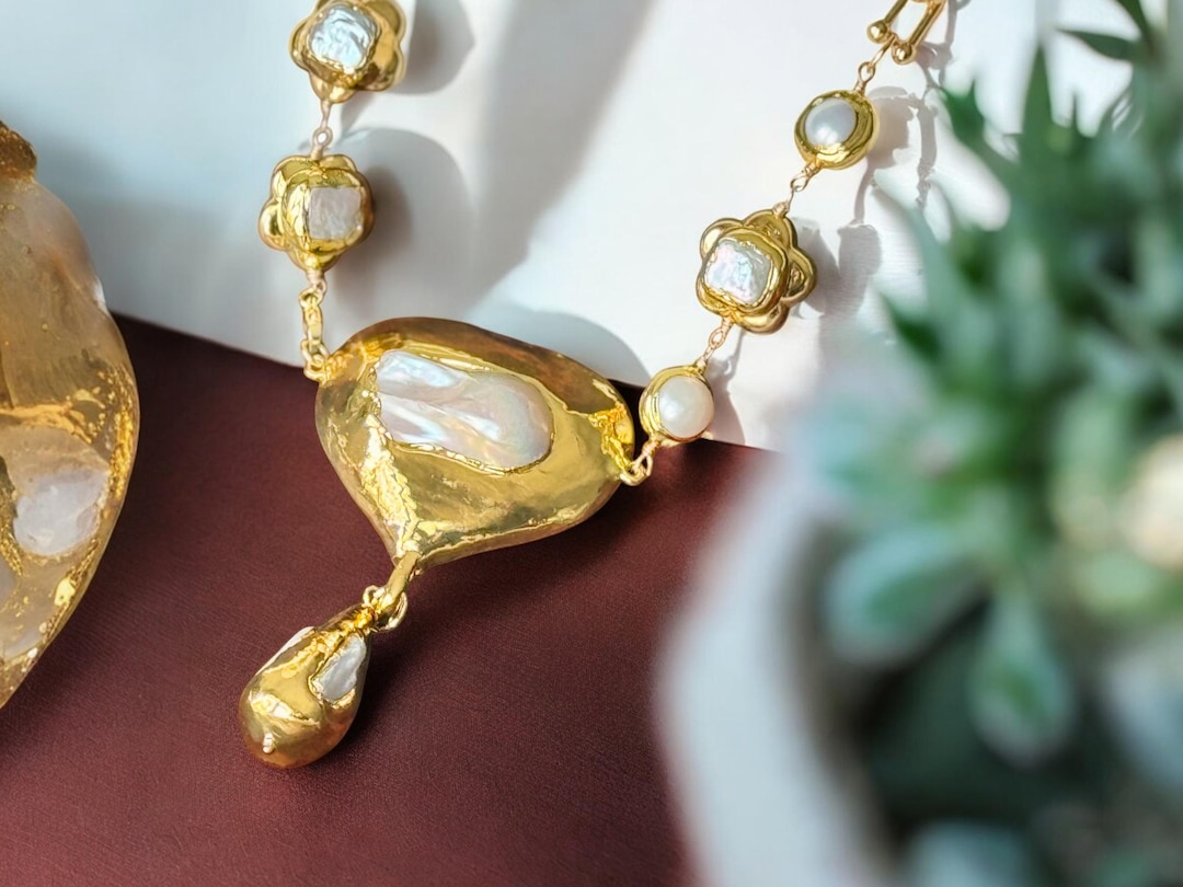Handmade Baroque Pearl Pendant Necklace, Vintage 18k Gold Jewelry ...