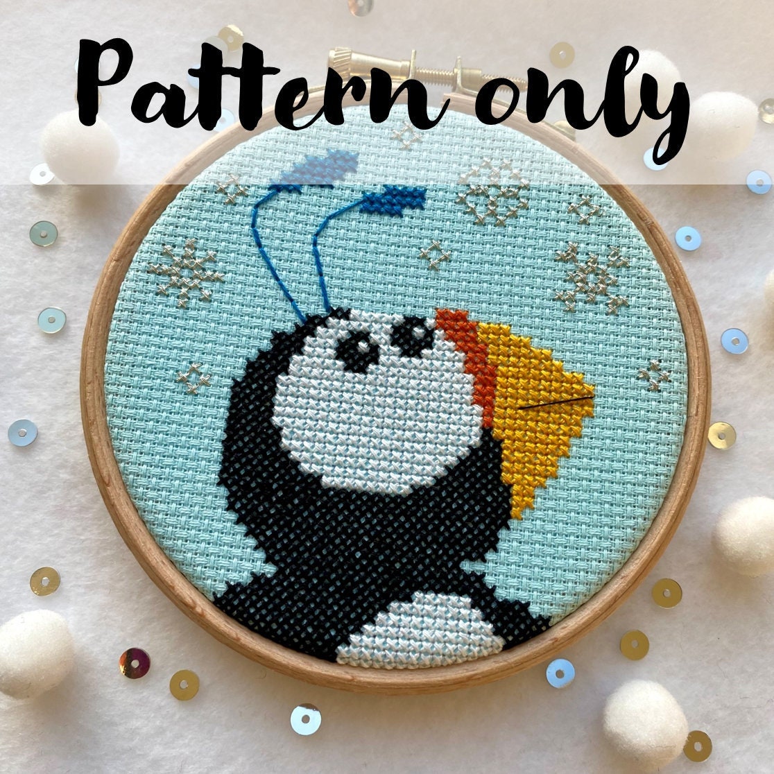 Arctic Puffin - Cross Stitch Pattern. Elf. Modern Funny Counted ...