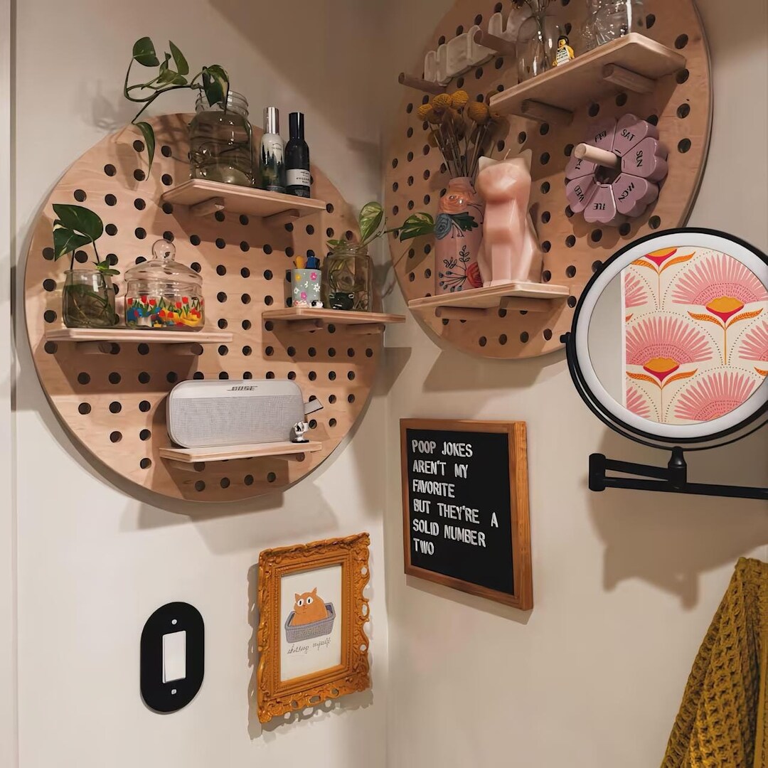 Wooden Pegboard Shelf Home Wall Decor Wall Storage Shelving Office ...