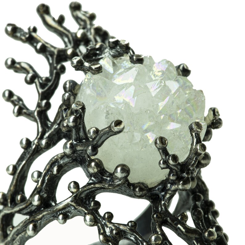 Rock Crystal Ring Dainty Ring Sterling Silver Raw Gemstone Elegant Ring ...