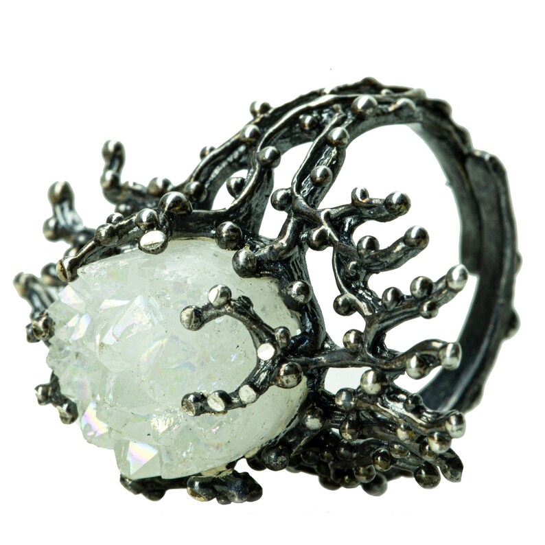 Rock Crystal Ring Dainty Ring Sterling Silver Raw Gemstone Elegant Ring ...