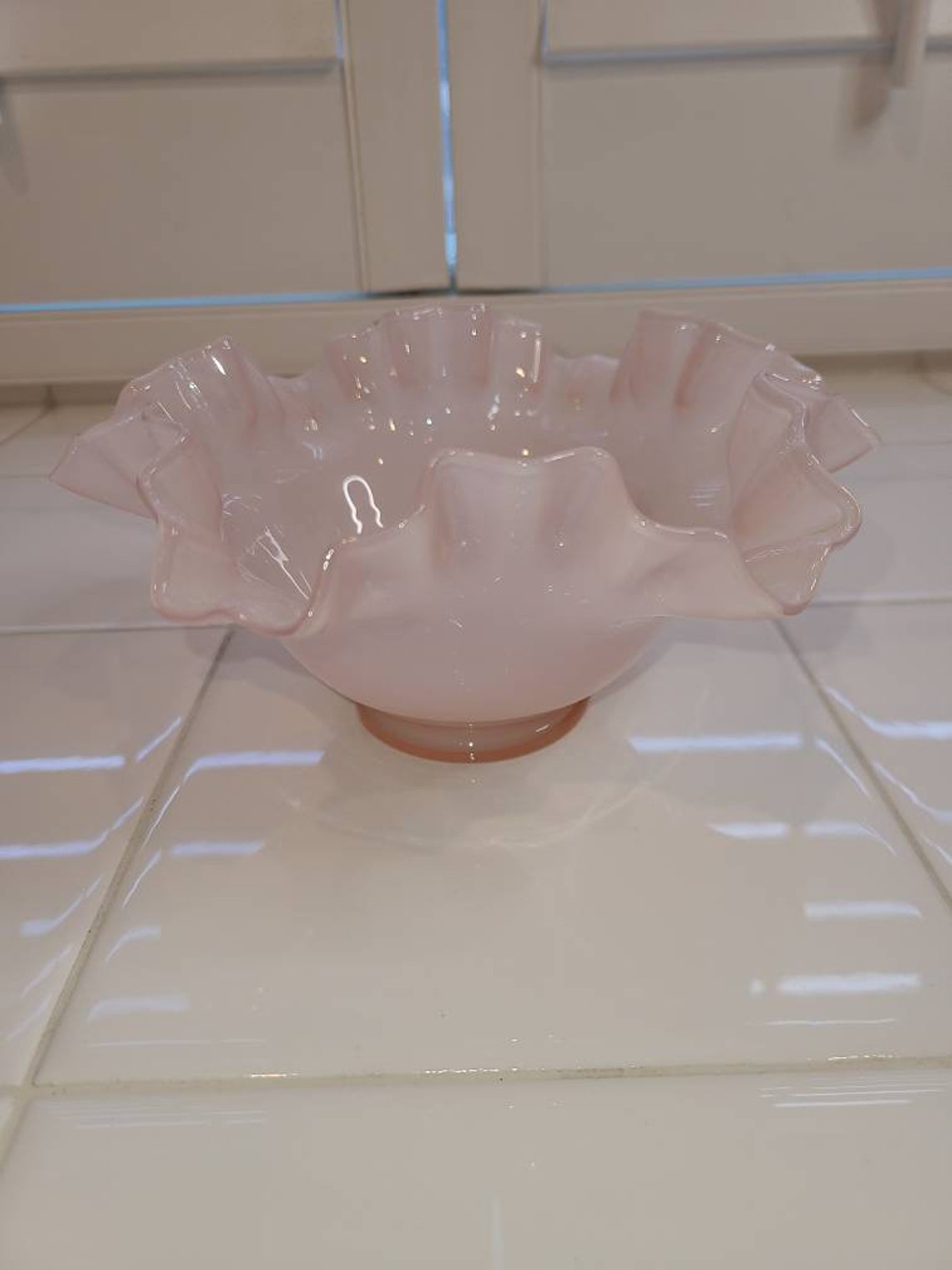 Fenton Light Pink Crimped Ruffle Edge Glass Dish or Bowl - Etsy