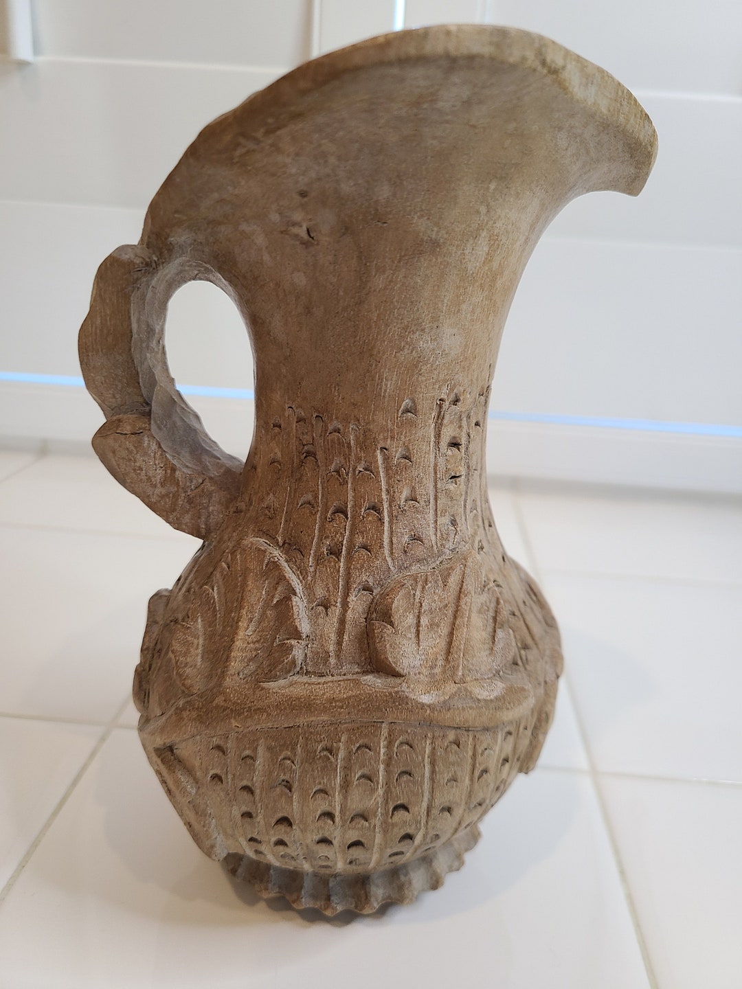 Vintage Handmade Hand Carved Solid Wood Pitcher Accented With - Etsy