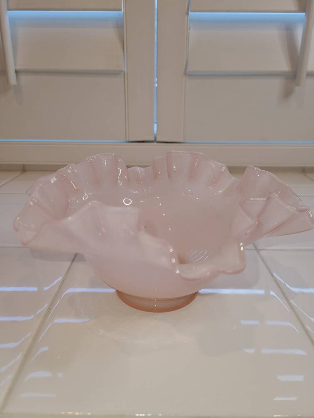 Fenton Light Pink Crimped Ruffle Edge Glass Dish or Bowl - Etsy