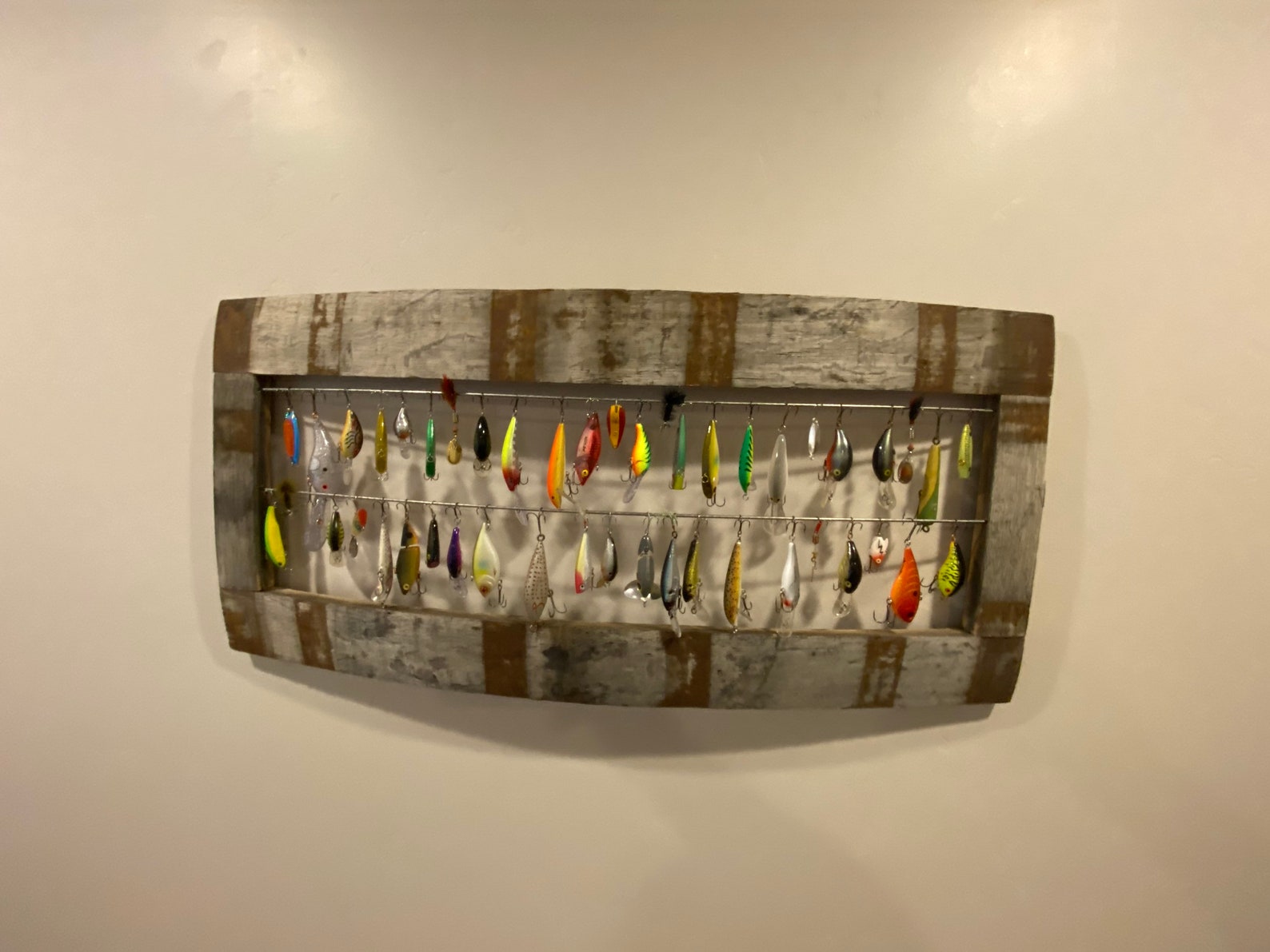 Bass Fishing Lure Display Reclaimed Whiskey Barrel Wood - Etsy