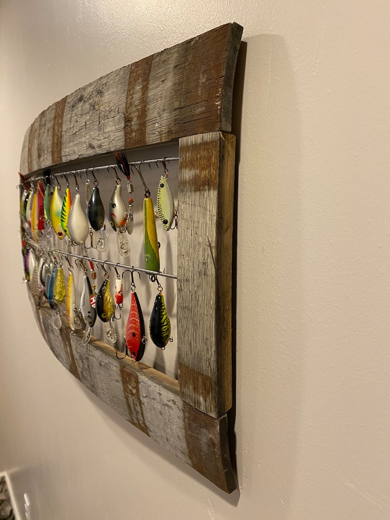 Bass Fishing Lure Display Reclaimed Whiskey Barrel Wood - Display Only ...