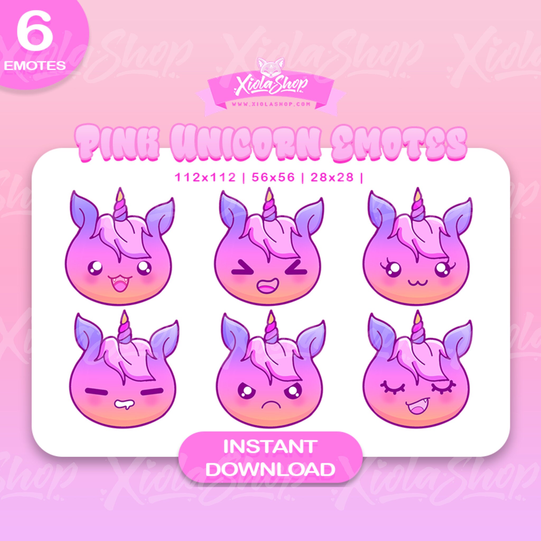 6 Pink Unicorn Kawaii Twitch Emotes Pack Streamer Streamer - Etsy