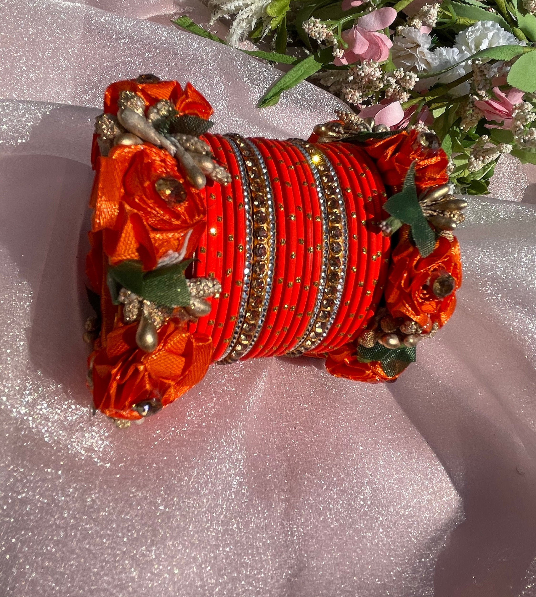 Churiyan floral naranja brillante NUEVO - Etsy España