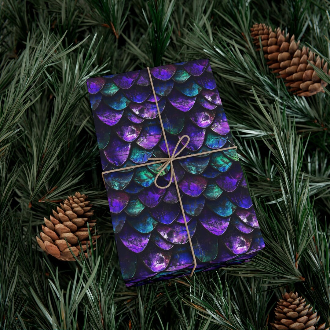 Purple and Teal Dragon Scales Gift Wrap, Fantasy Gift Wrap, Medieval ...