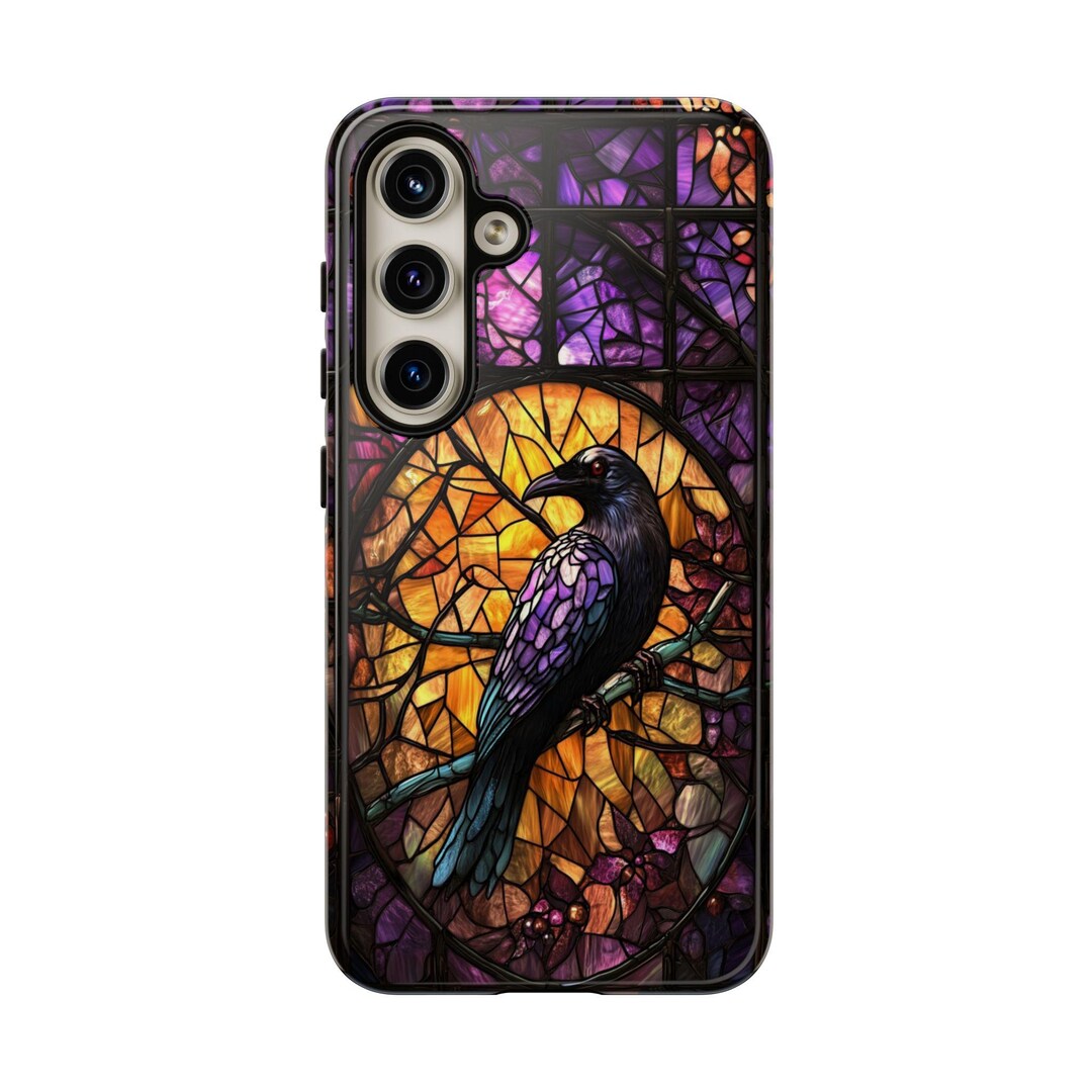 Gothic Raven Stained Glass Samsung, Pixel, Tough Phone Cover, Gothic ...