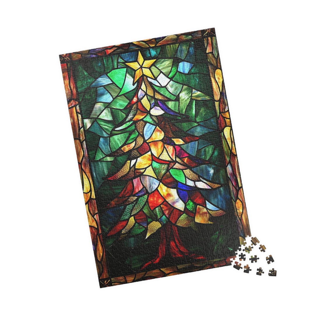 Stained Glass Christmas Tree Puzzle, Colorful Holiday Game, Christmas ...